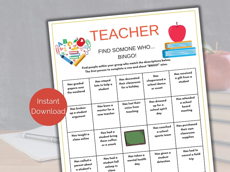 Teacher Find Someone Who Game, Staff Party Mix and Mingle, Faculty ...