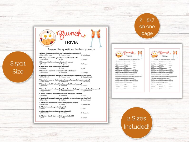 Brunch Trivia Game, Brunch Quiz, Printable Brunch Party Game for Kids ...