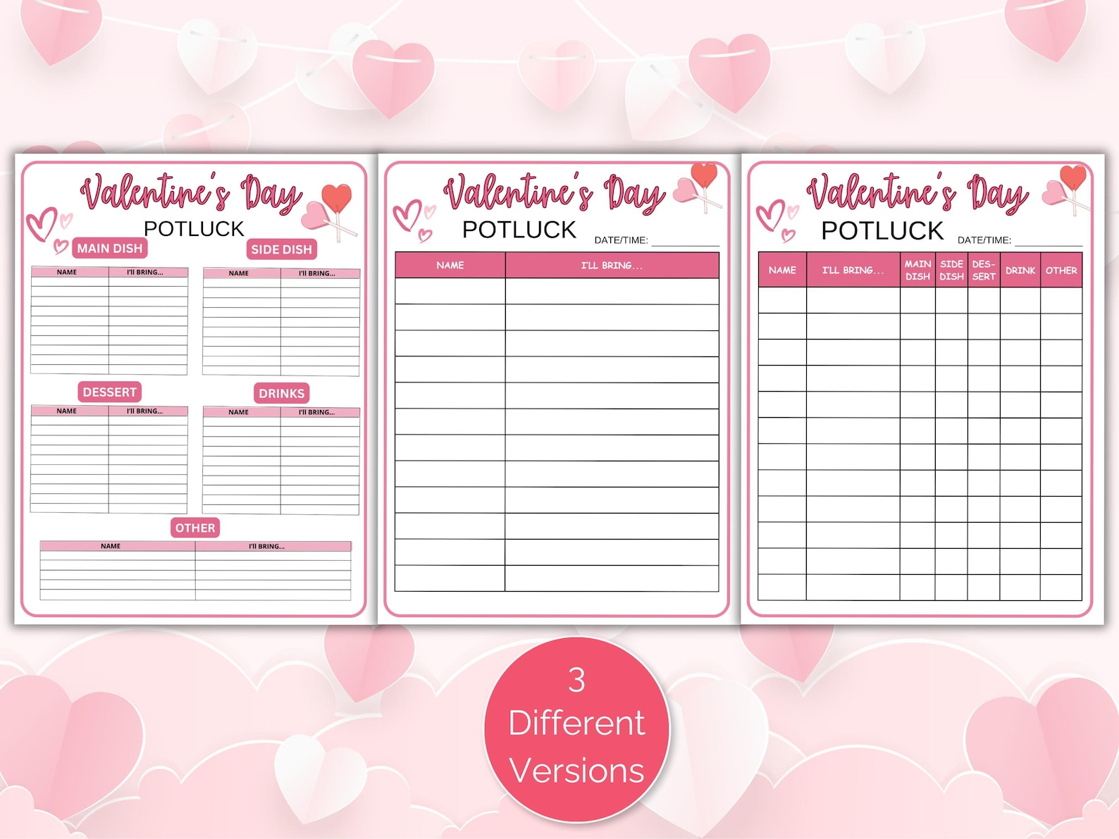 Valentines Day Potluck Sign up Sheet, Printable Valentines Day Party ...