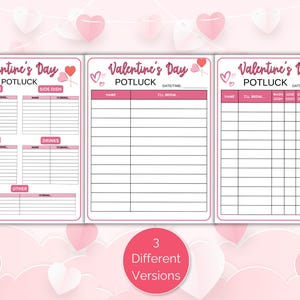 Valentines Day Potluck Sign up Sheet, Printable Valentines Day Party ...