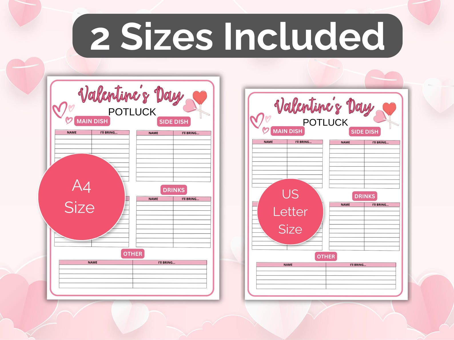 Valentines Day Potluck Sign up Sheet, Printable Valentines Day Party ...