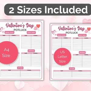Valentines Day Potluck Sign up Sheet, Printable Valentines Day Party ...