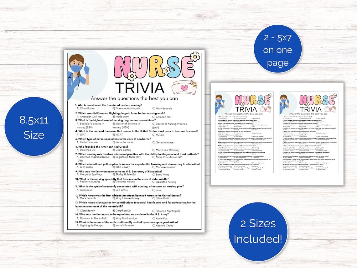 Nurse Trivia Game, Nurse Quiz, Nurse Retirement Party, Printable Nurse ...