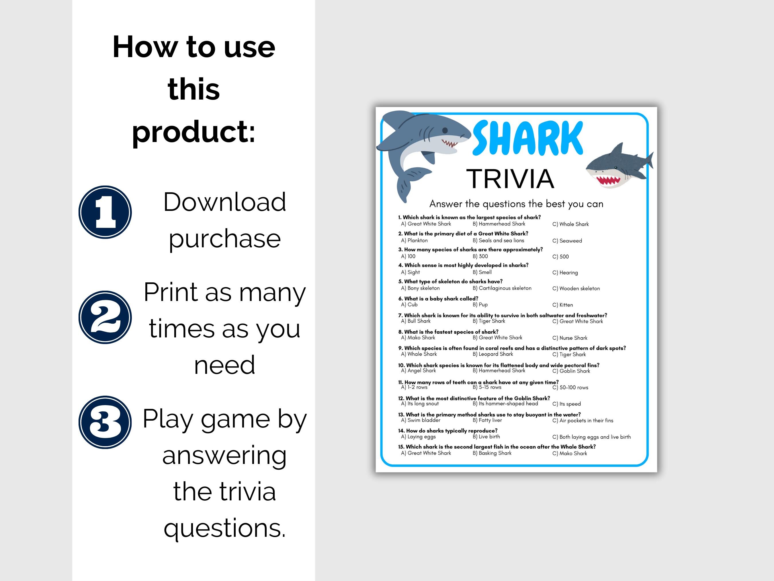 Shark Trivia Game, Shark Quiz, Shark Week Activity for Kids and Adults ...