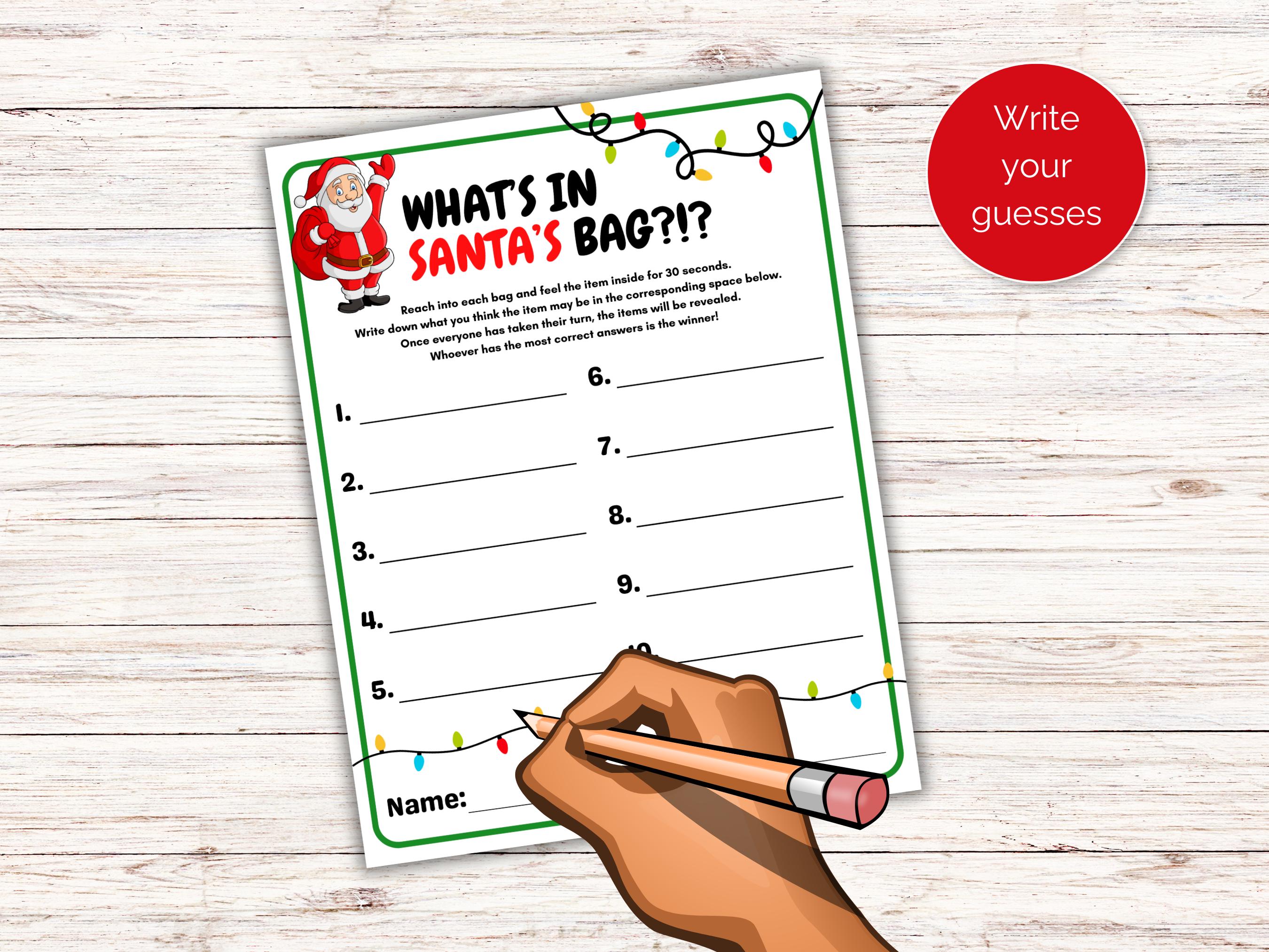 What's in Santa's Bag, What's in the Bag Christmas Game, Printable ...