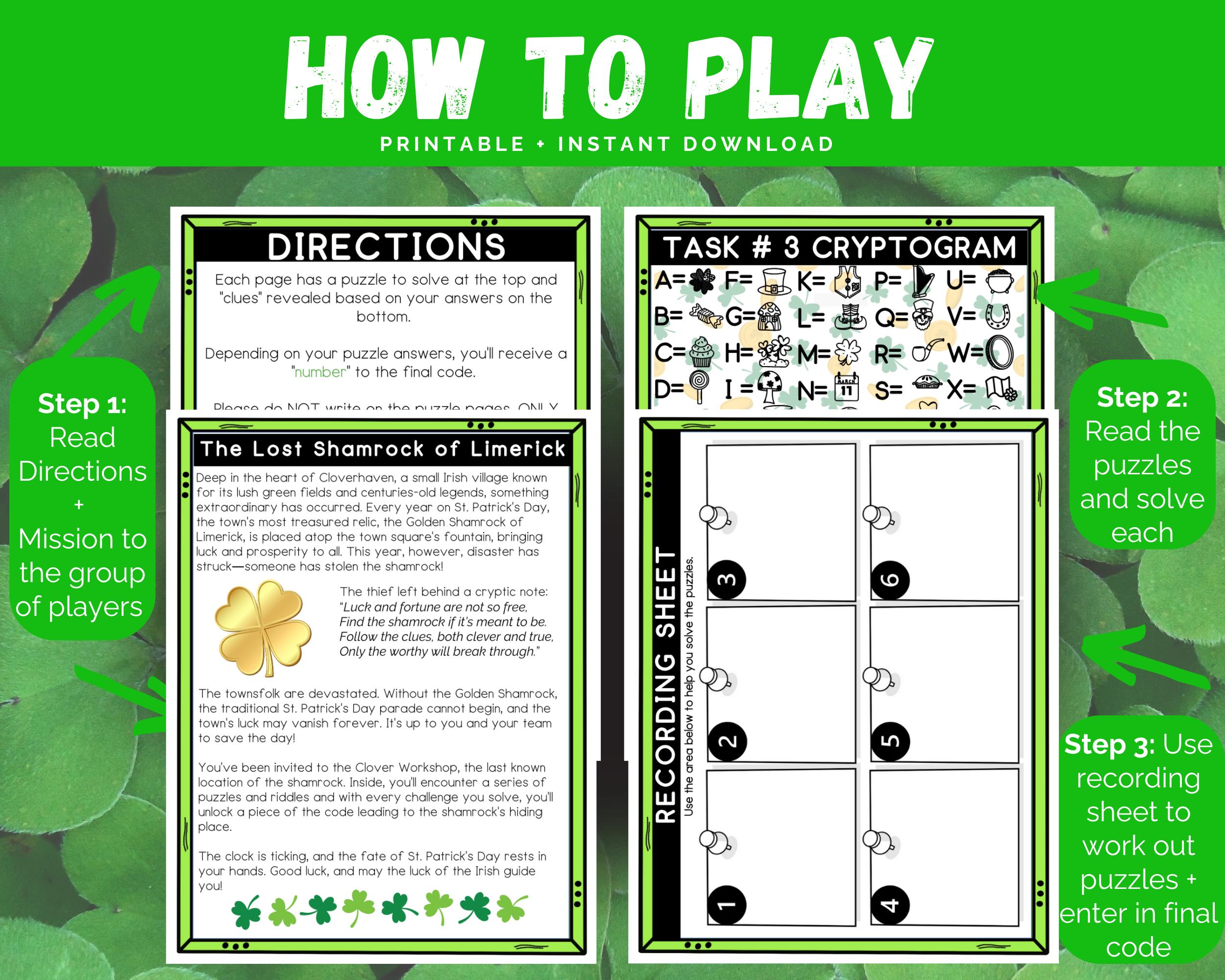 Shamrock Escape Room Game, Printable St. Patricks Day Escape Room Kit ...