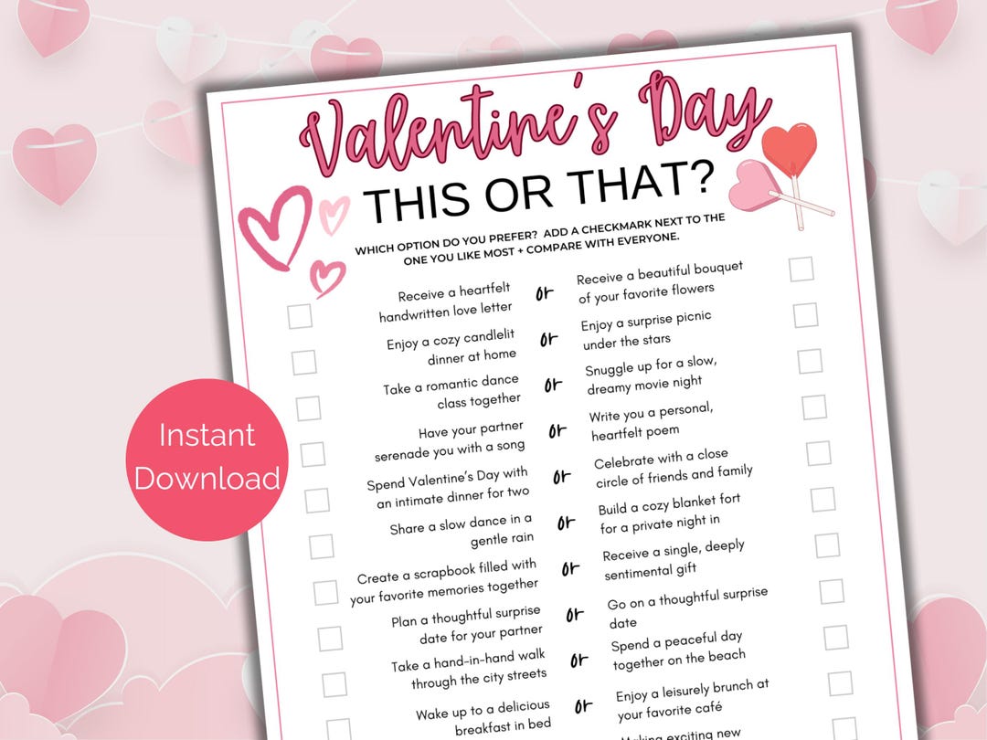 Valentines Day This or That Game, Printable Printable Valentine's Day ...