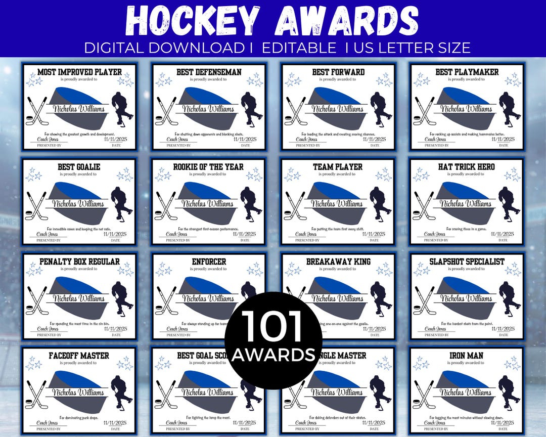 Editable Hockey Award Certificates, 101 Printable End of Season Ice ...
