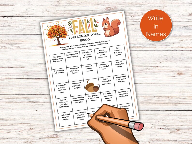 Fall Find Someone Who Game, Autumn Mix and Mingle Bingo Game, Fall Ice ...