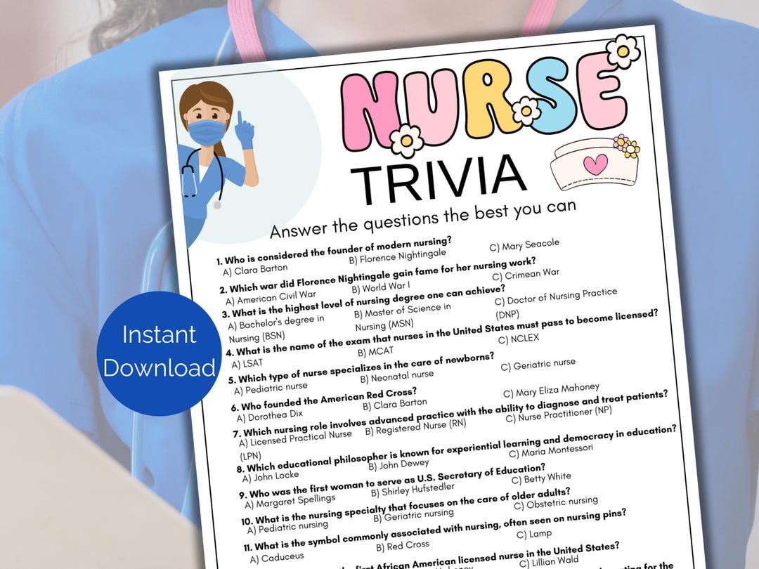 Nurse Trivia Game, Nurse Quiz, Nurse Retirement Party, Printable Nurse ...