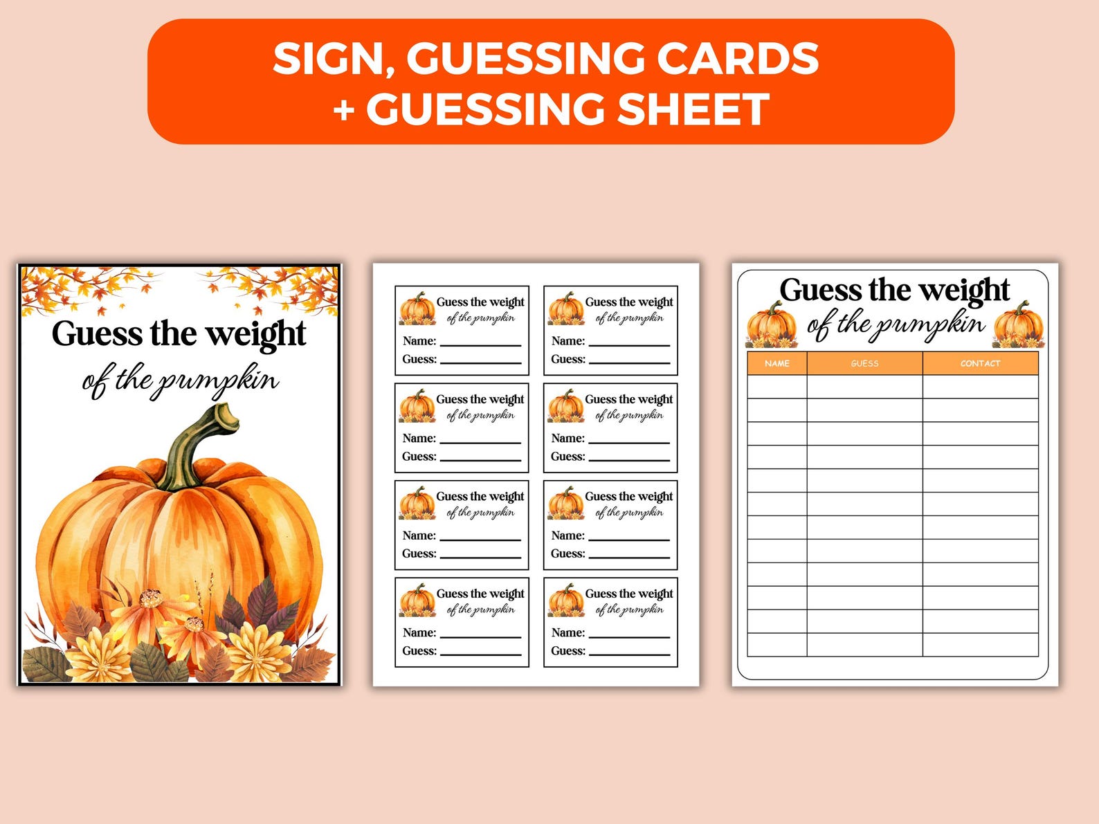 Guess the Weight of the Pumpkin Sign, Halloween Party Game, Printable ...
