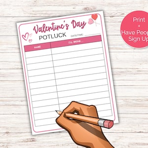 Valentines Day Potluck Sign up Sheet, Printable Valentines Day Party ...