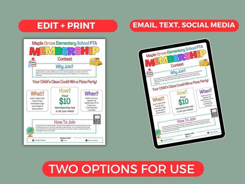 EDITABLE PTA PTO Membership Contest Flyer Template, Pta Recruitment ...