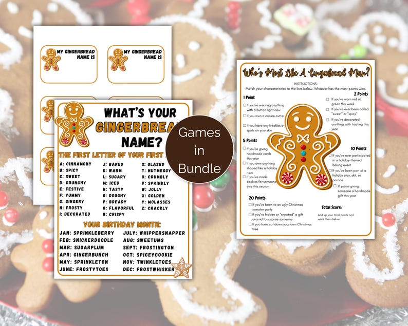 Gingerbread Game Bundle, 10 Printable Gingerbread Party Games ...