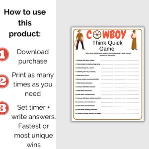 Cowboy Think Quick, Cowboy Party Printable, Western Themed Party Games ...