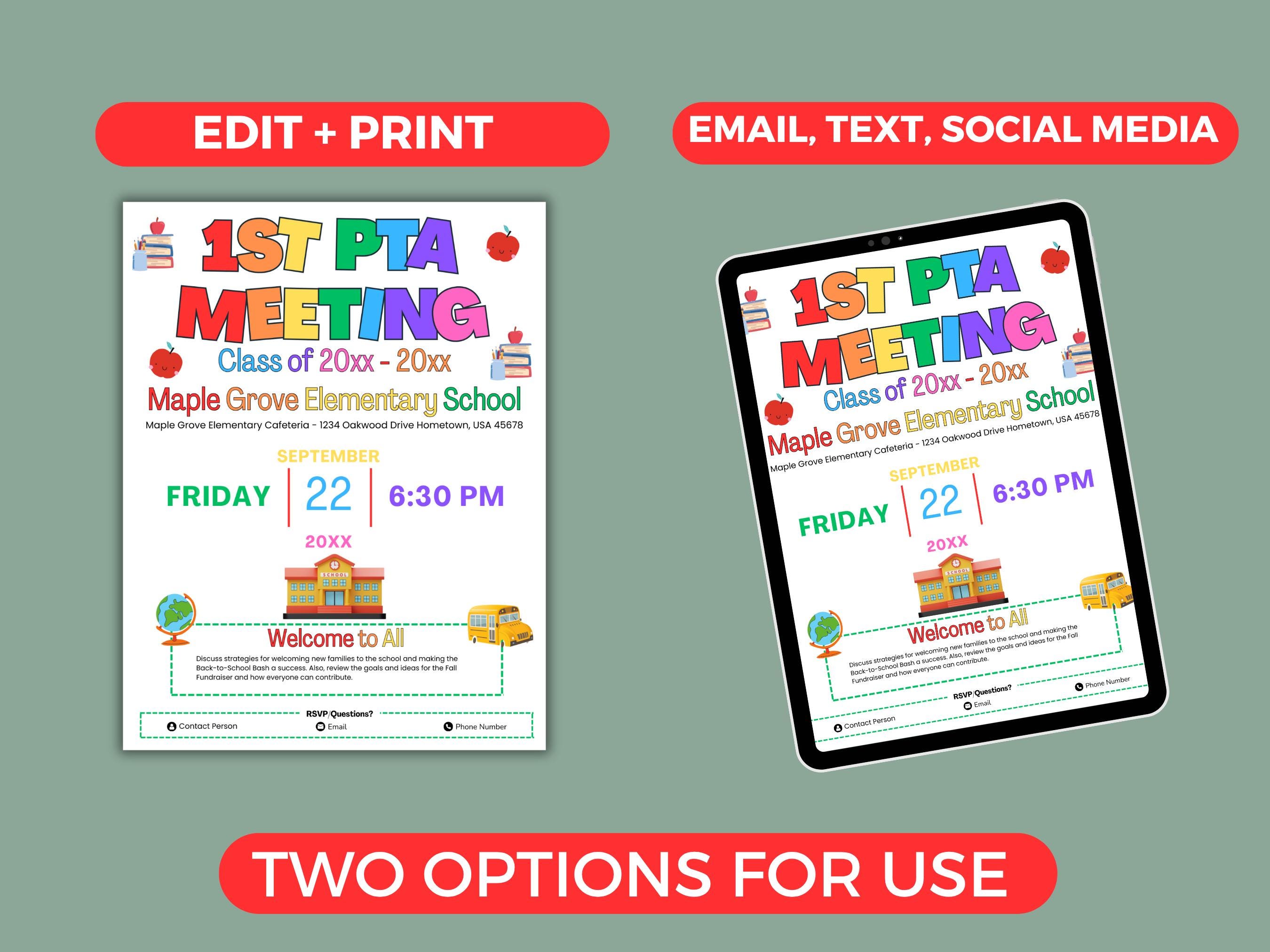 EDITABLE PTO PTA First Meeting Flyer Template, Pto/pta Information ...