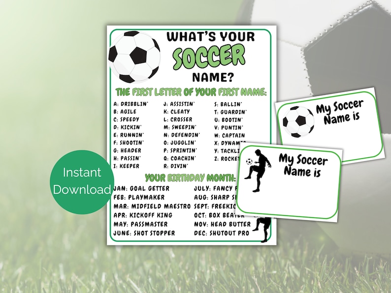 What's Your Soccer Name Game + Name Tags, Soccer Birthday Party ...