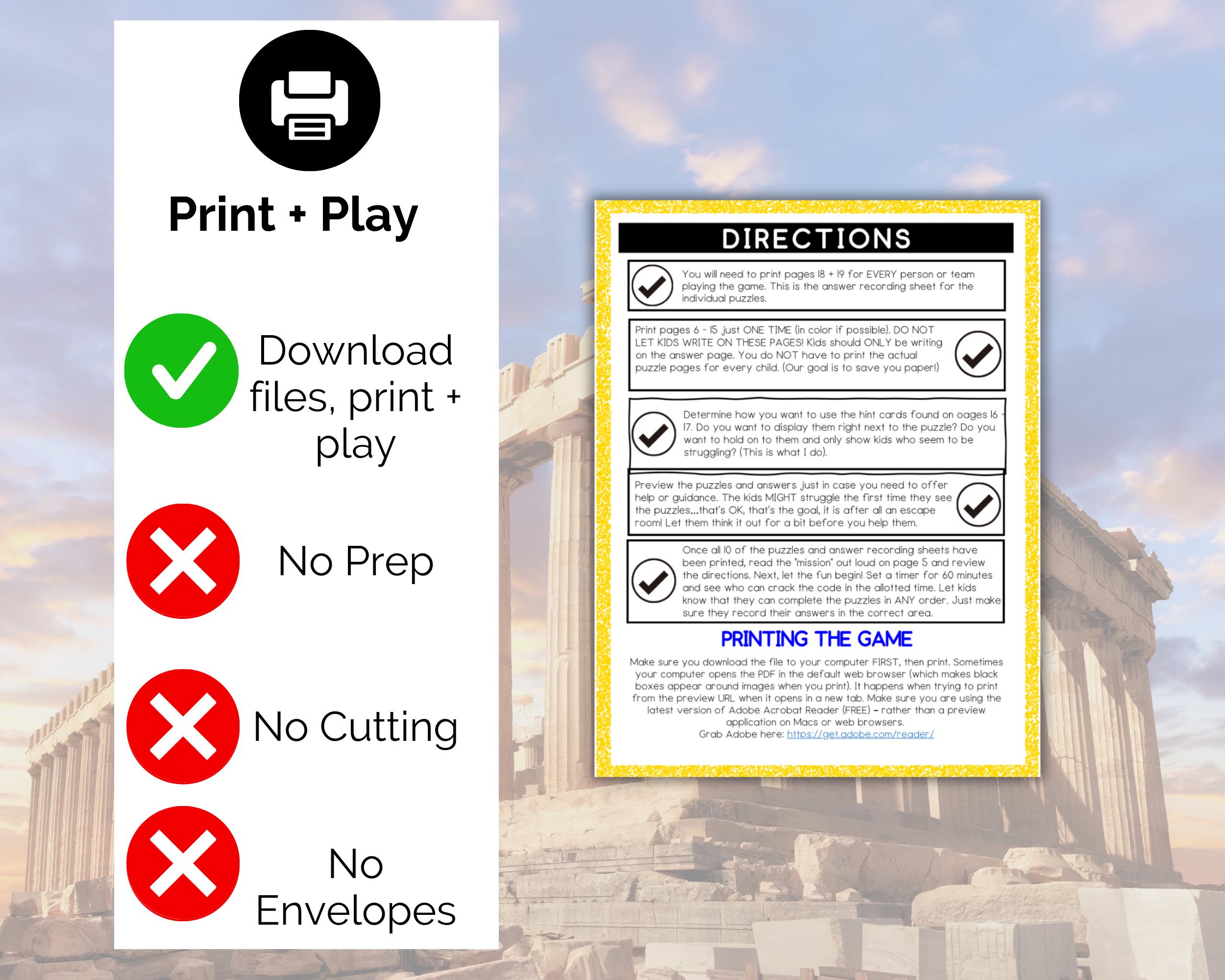 Greek Mythology Escape Room for Kids, Printable Escape Room Kit ...