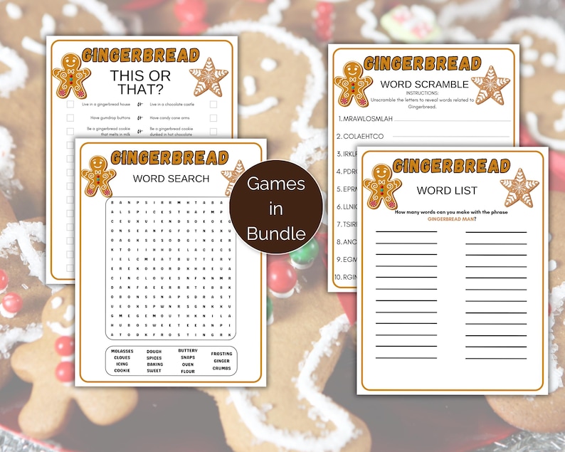 Gingerbread Game Bundle, 10 Printable Gingerbread Party Games ...