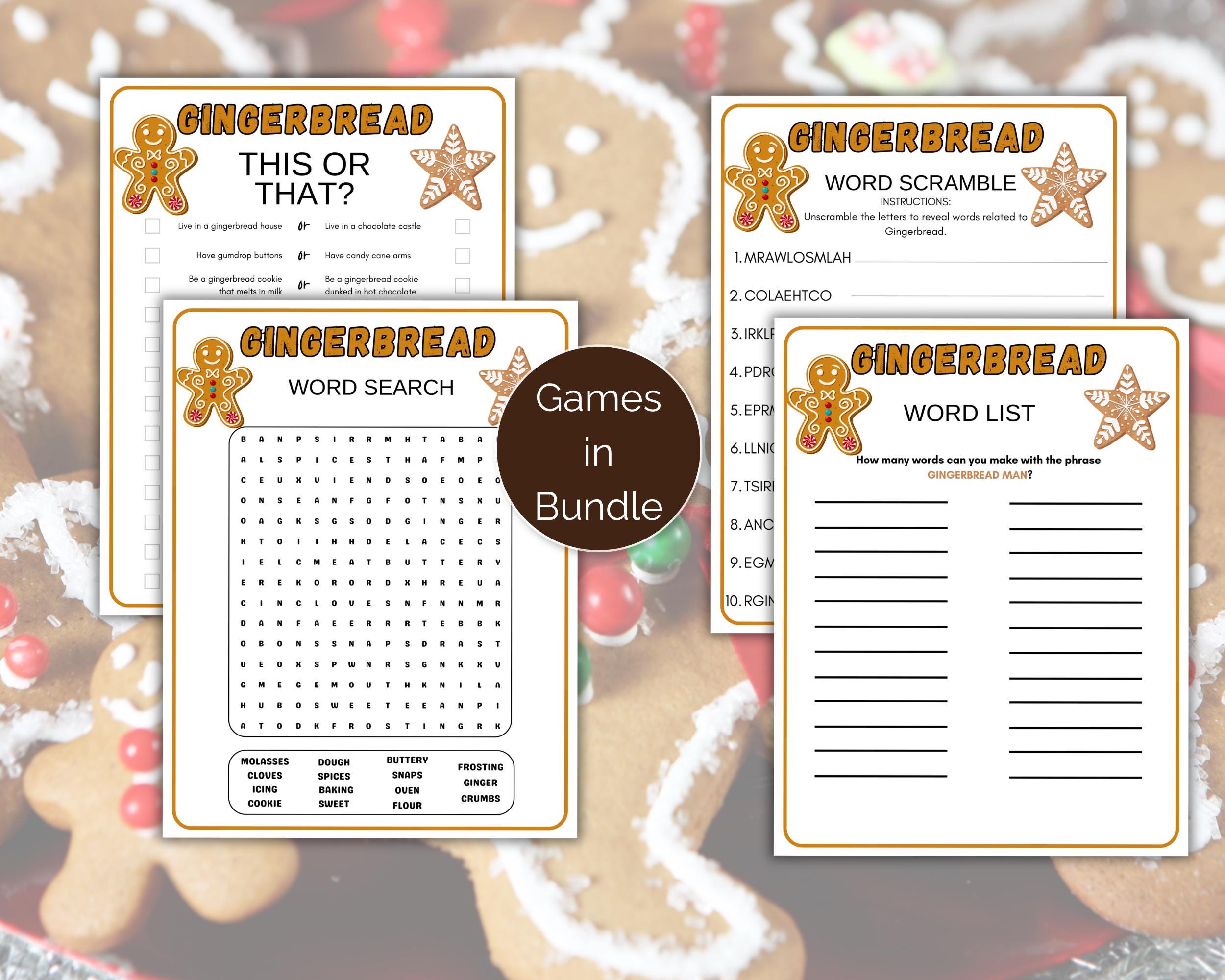 Gingerbread Game Bundle, 10 Printable Gingerbread Party Games ...