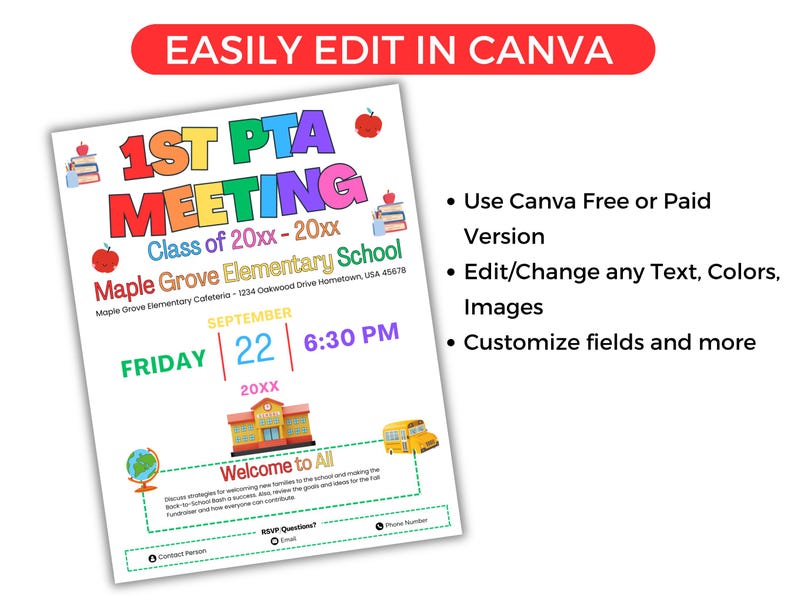 EDITABLE PTO PTA First Meeting Flyer Template, Pto/pta Information ...