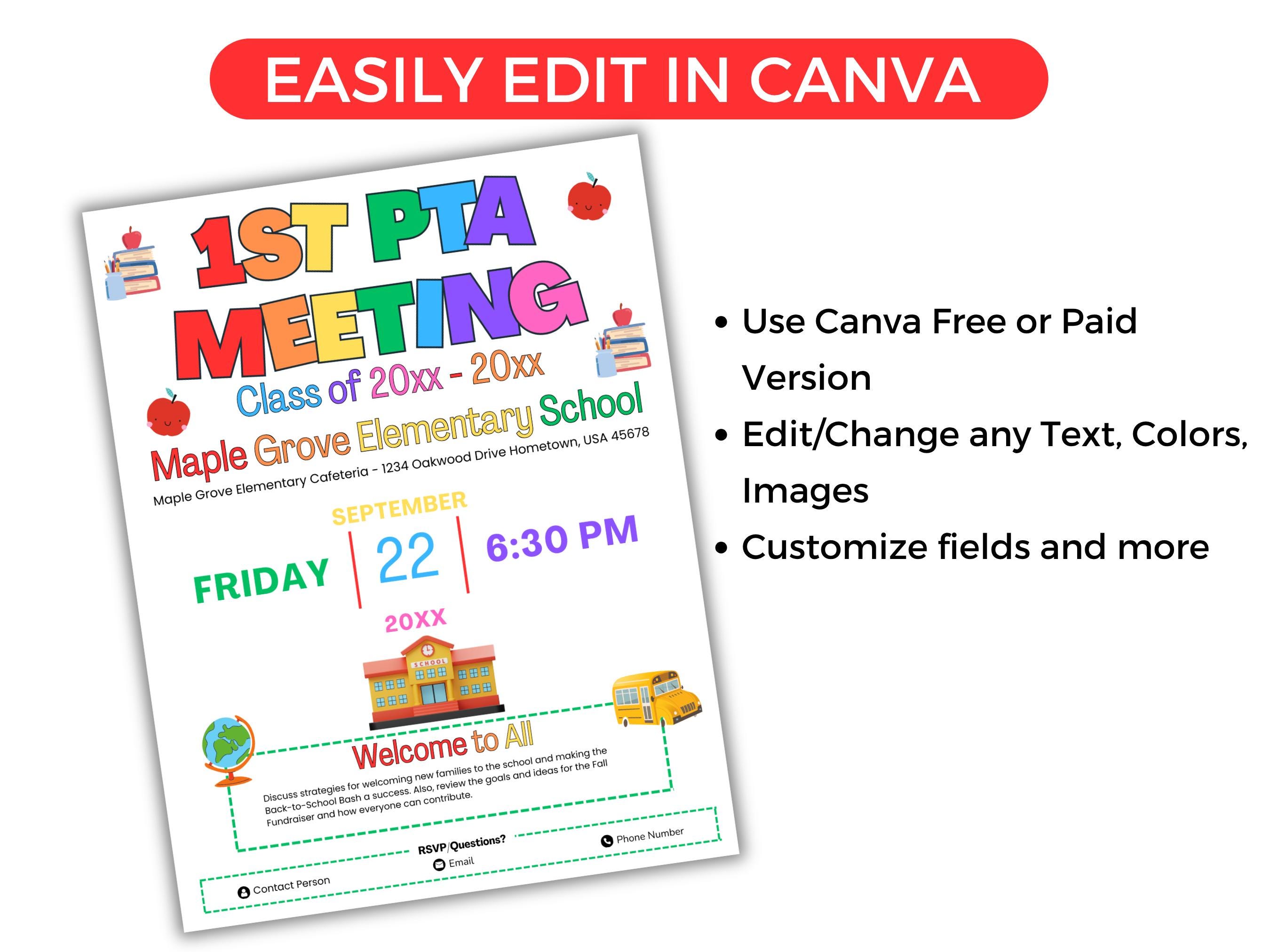 EDITABLE PTO PTA First Meeting Flyer Template, Pto/pta Information ...