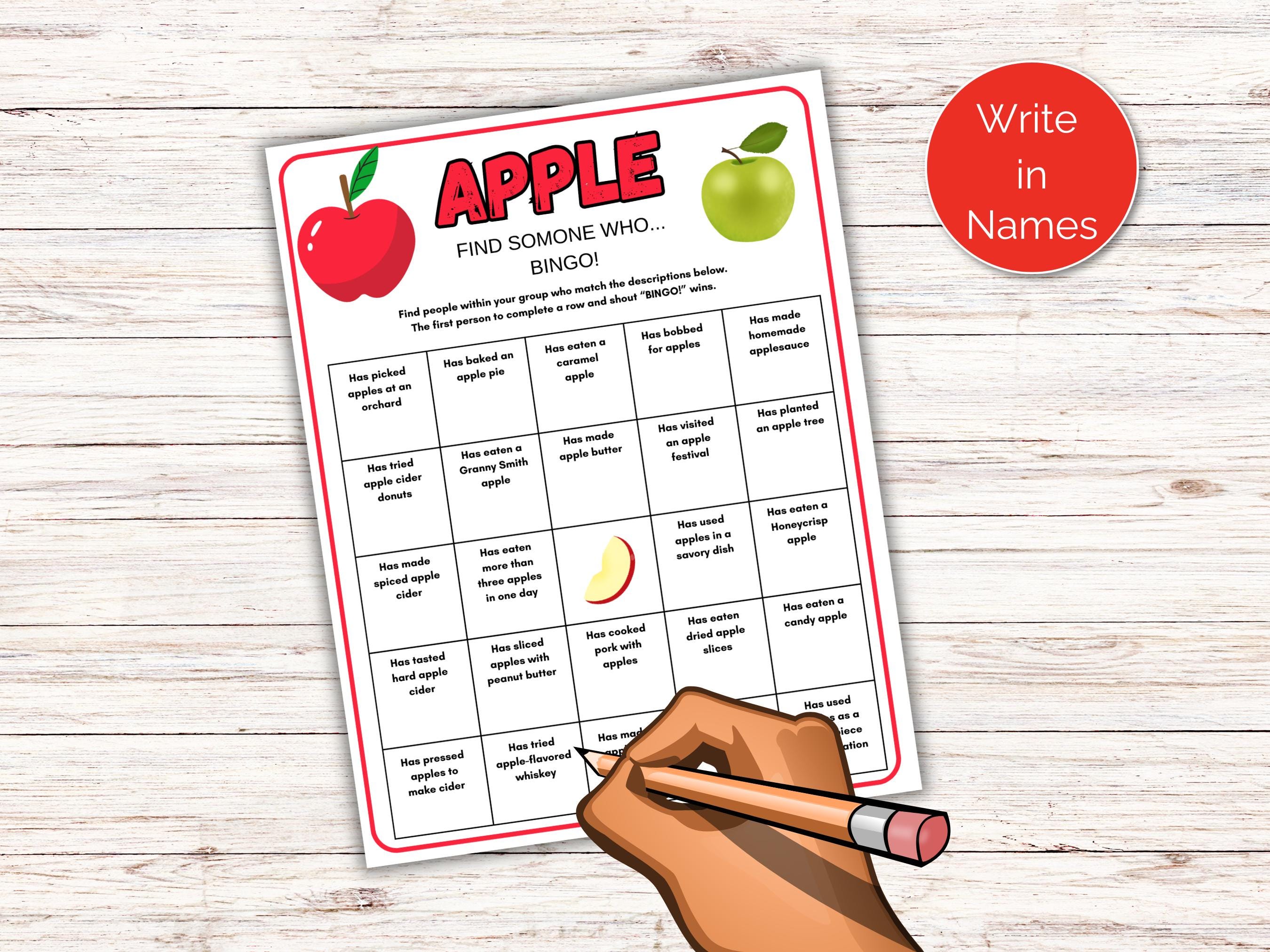 Apple Find Someone Who Game, Apple Party Mix and Mingle Bingo, Apple ...