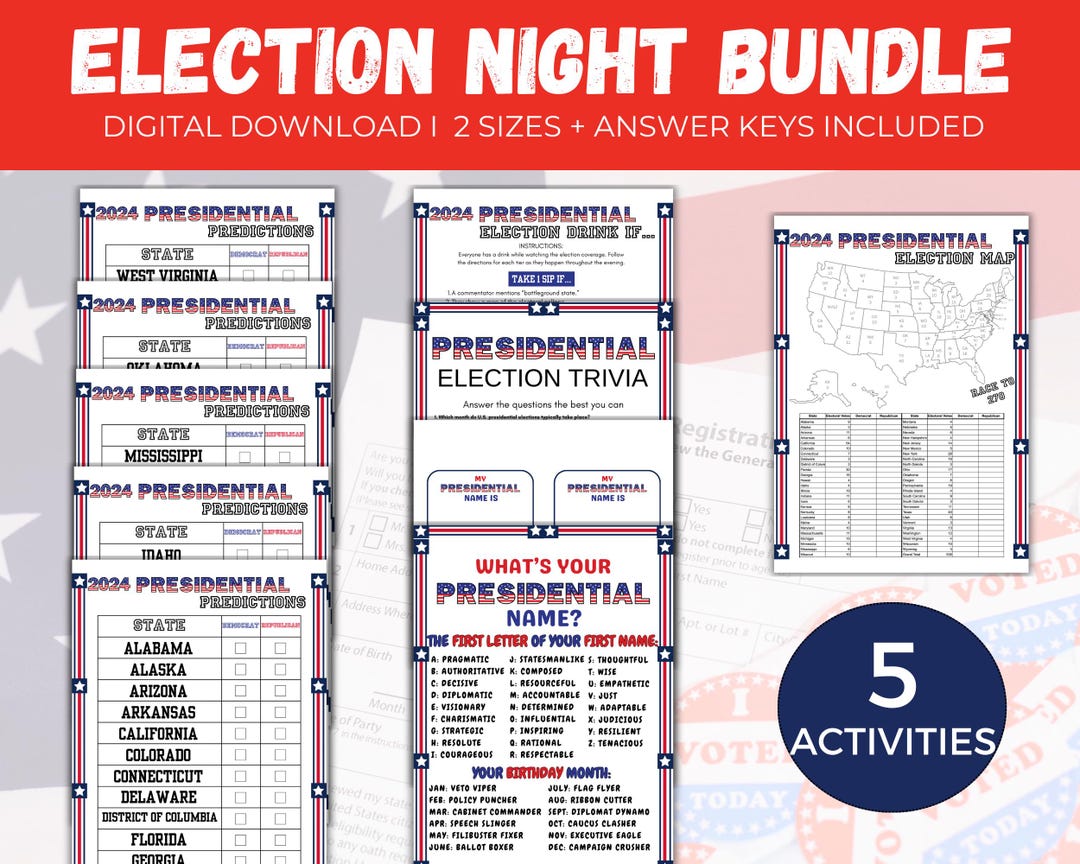 2024 Election Night Party Game Bundle, US Presidential Election Watch ...