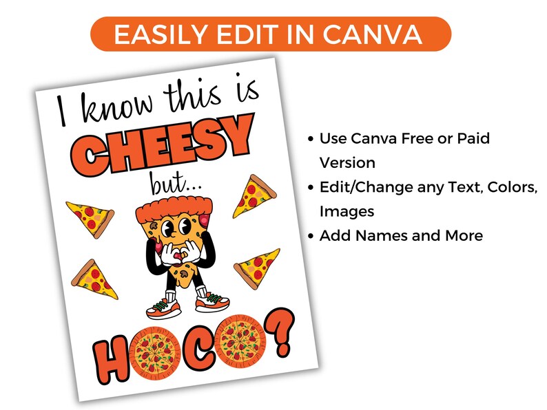 Editable Pizza Homecoming Proposal Sign, Printable HOCO Poster Proposal ...