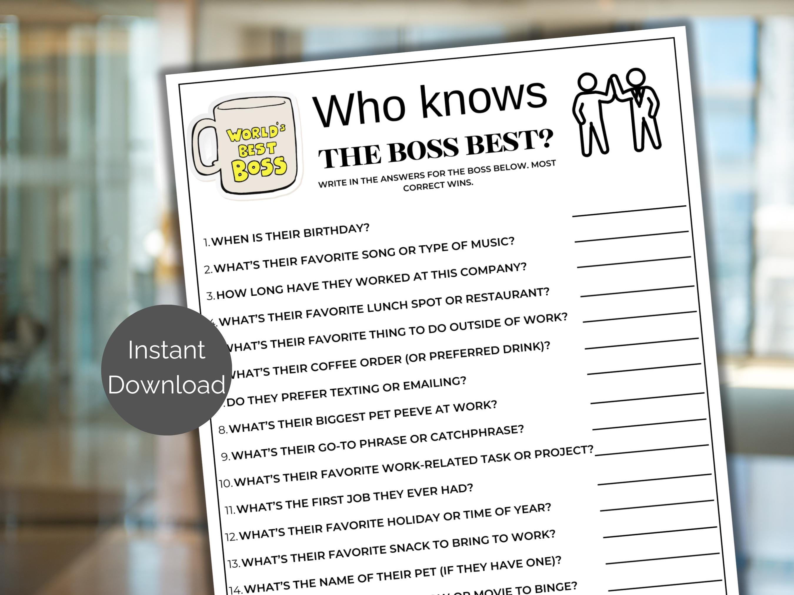 Who Knows the Boss Best Game, Printable Office Party Games, How Well Do ...