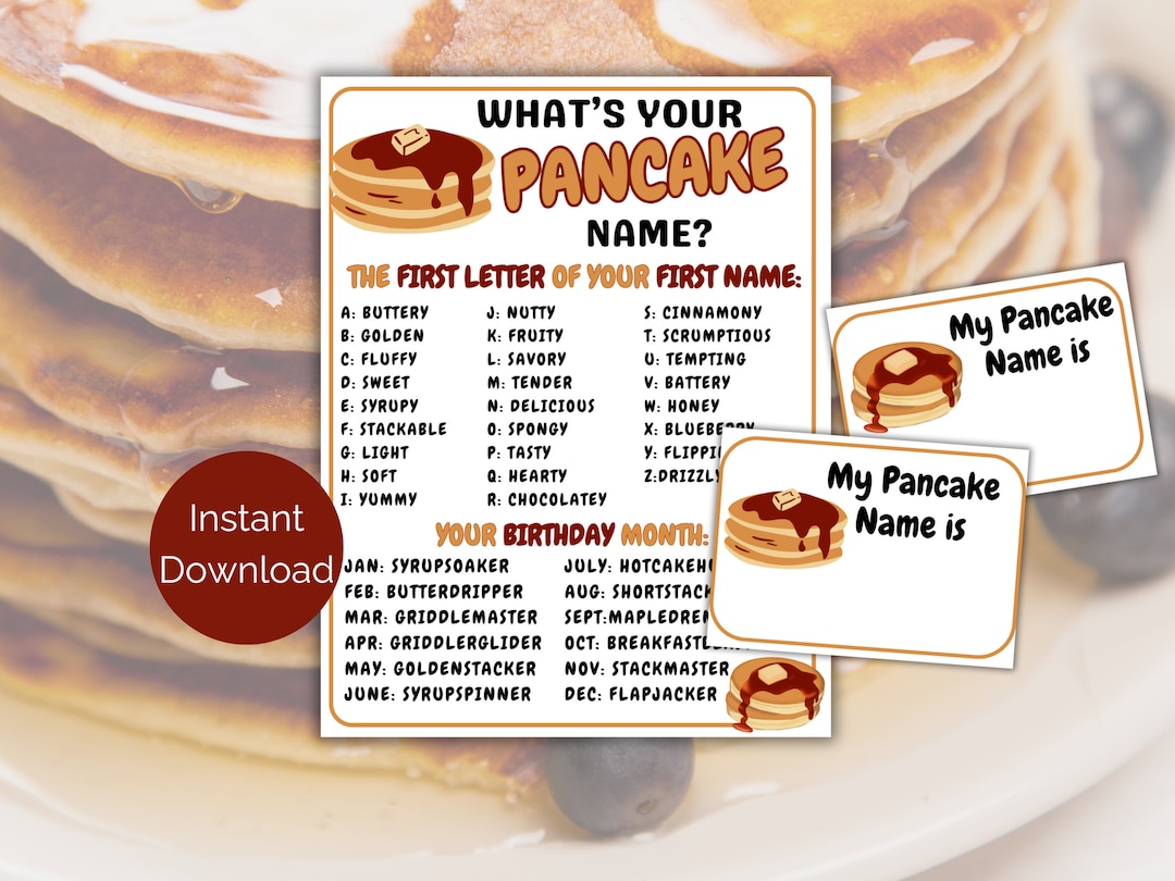 What's Your Pancake Name Game + Name Tags, Pancake Party Game, Pancake ...
