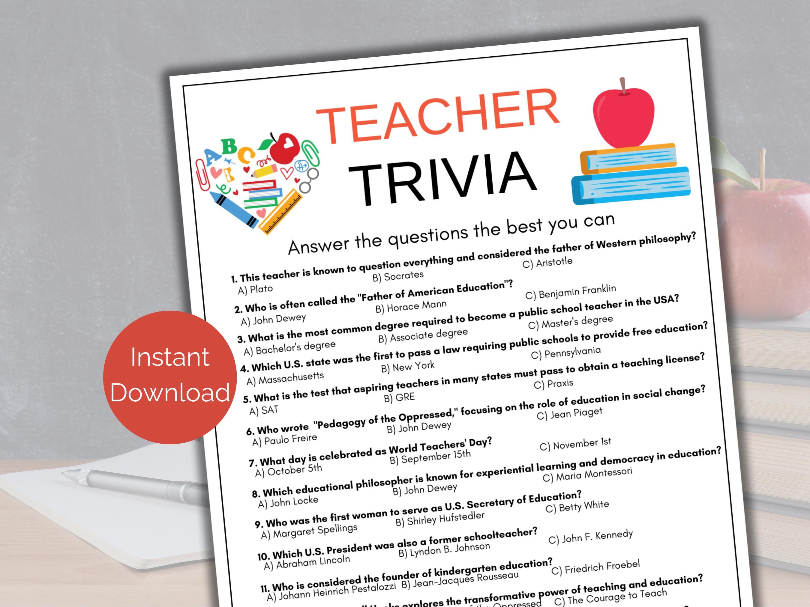 Teacher Trivia Game, Teacher Quiz, School Trivia, Teacher Appreciation ...