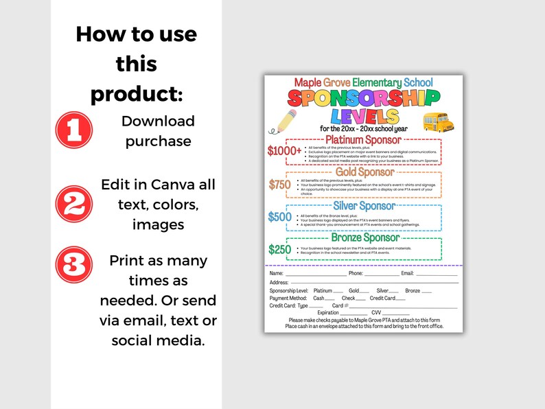 EDITABLE PTO/PTA Sponsorship Levels Flyer Template, Pta Sponsorship ...