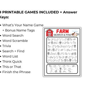 Farm Game Bundle, 9 Printable Farm Birthday Party Games for Kids, Farm ...