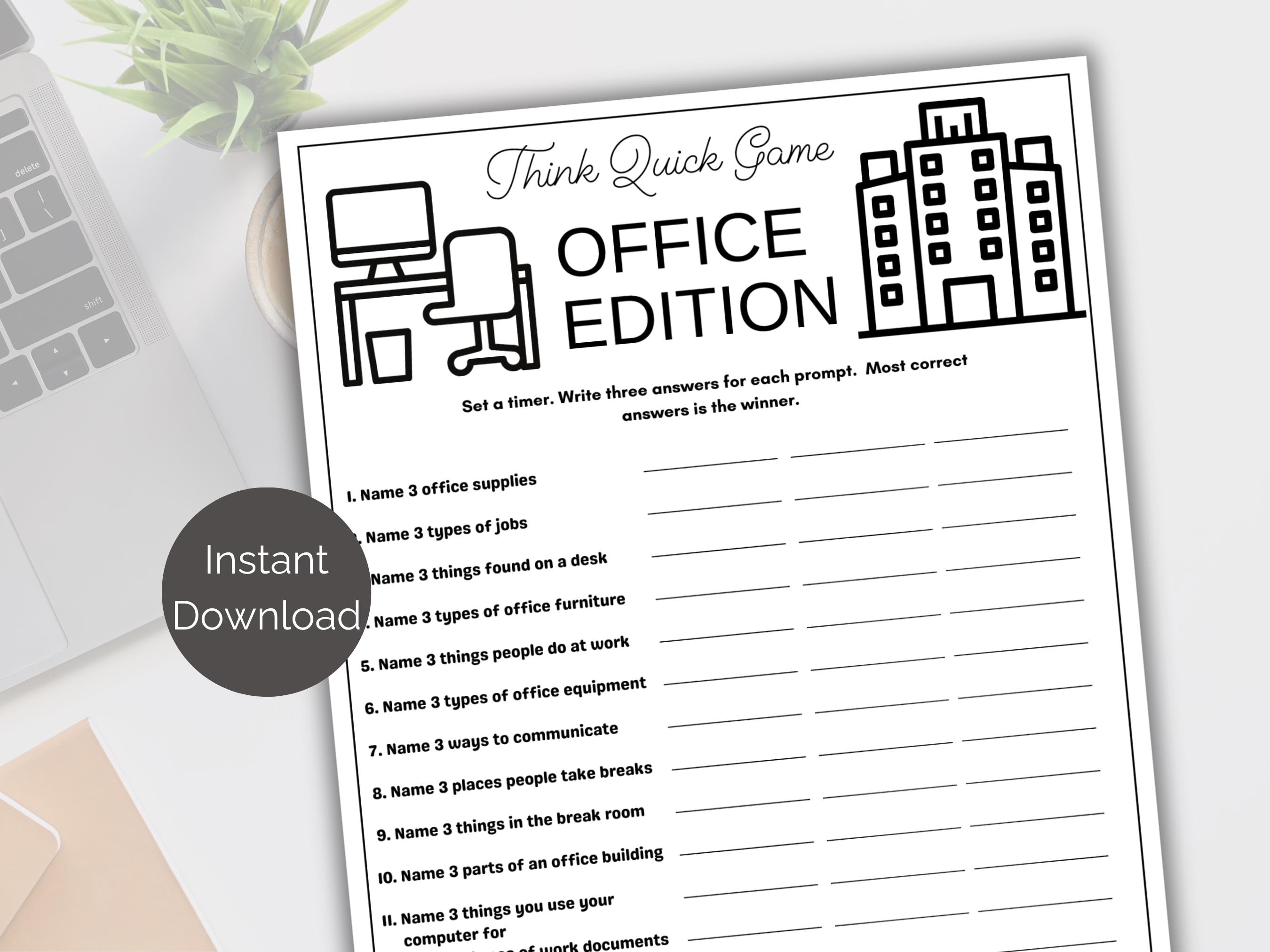 Office Think Quick, Office Party Game, Team Building Game for Employees ...