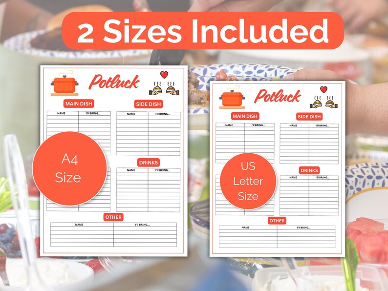 Potluck Sign up Sheet, Printable Potluck Party Sign up Form, Potluck ...