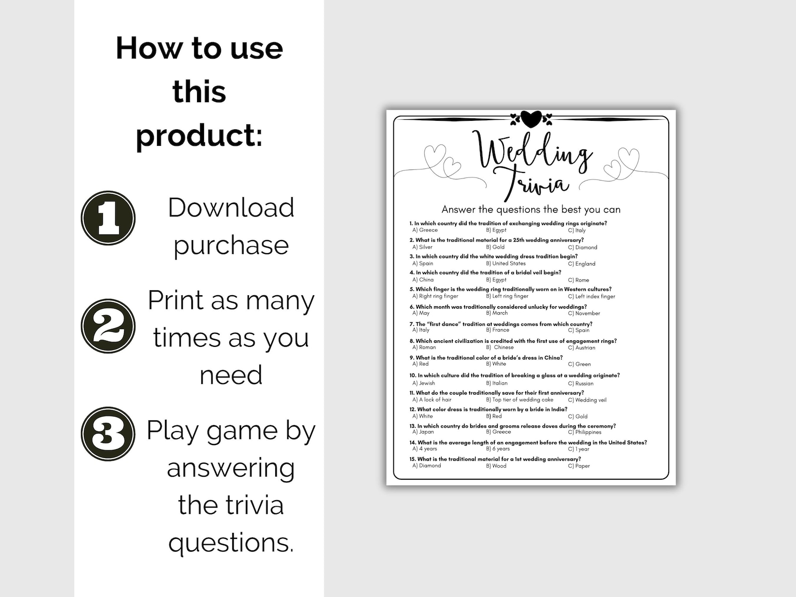 Wedding Trivia Game, Wedding Quiz, Wedding Party Game, Bridal Shower ...