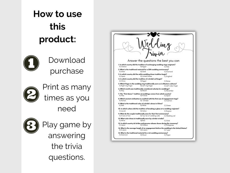 Wedding Trivia Game, Wedding Quiz, Wedding Party Game, Bridal Shower ...
