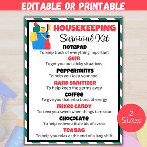 Editable Housekeeper Survival Kit Gift Tags, Housekeeping Appreciation ...