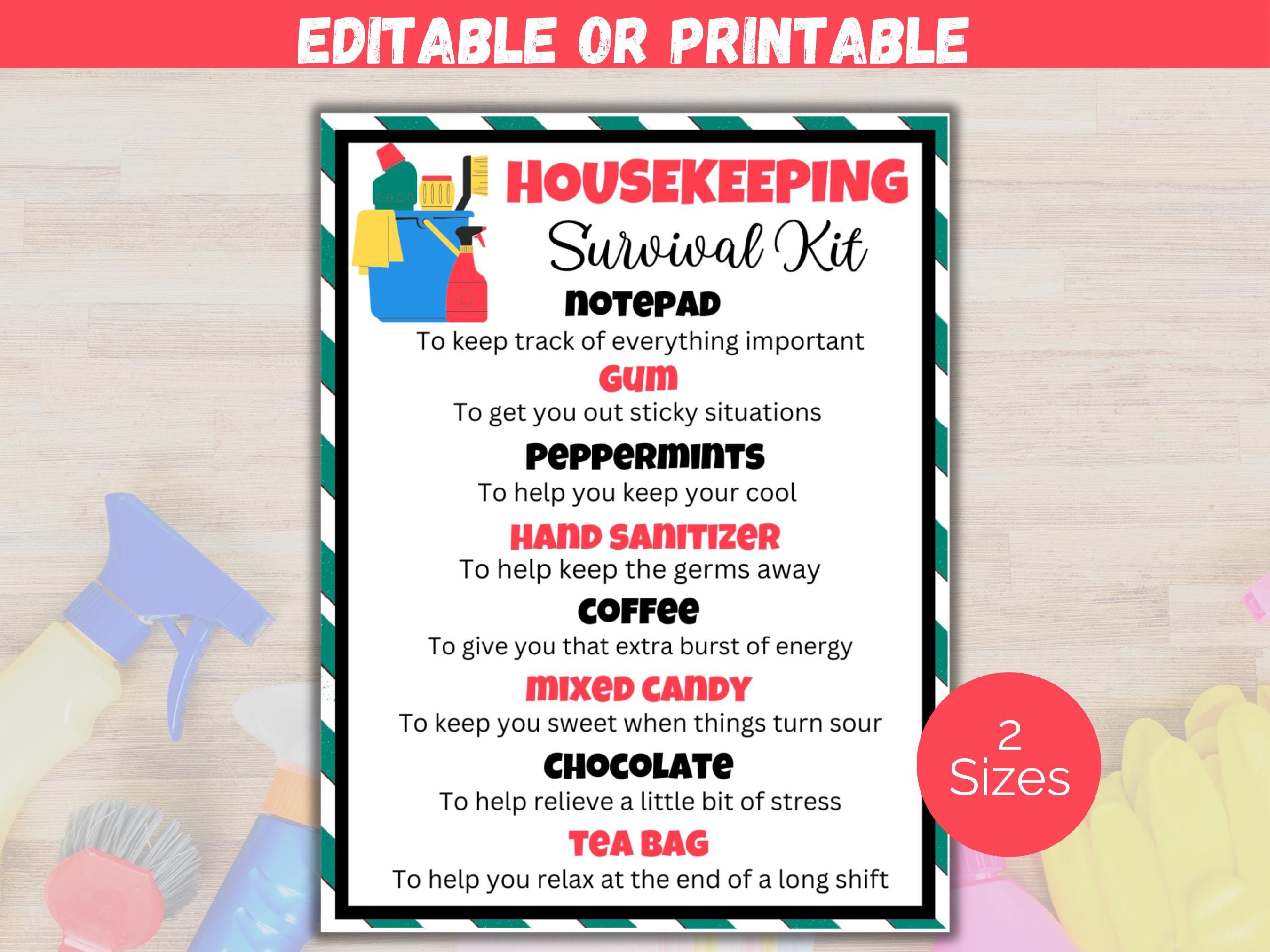 Editable Housekeeper Survival Kit Gift Tags, Housekeeping Appreciation ...