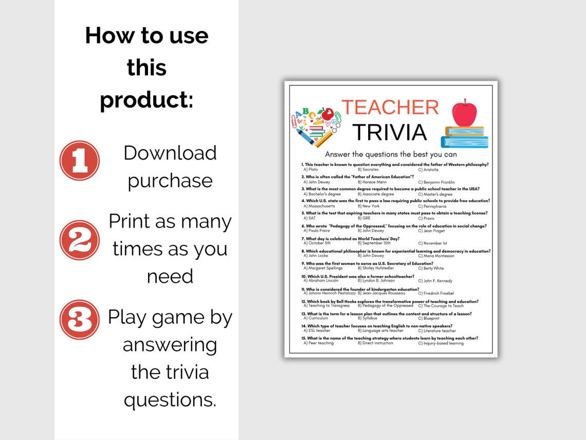 Teacher Trivia Game, Teacher Quiz, School Trivia, Teacher Appreciation ...