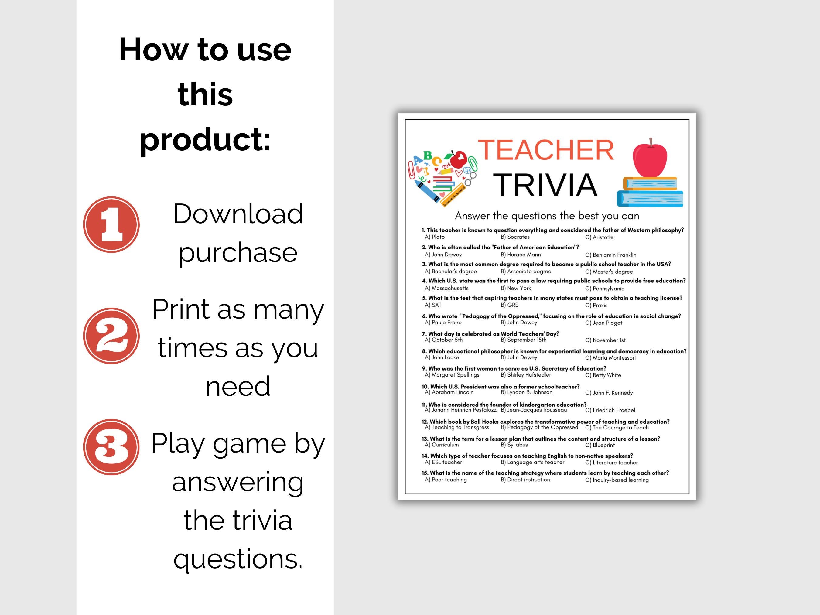Teacher Trivia Game, Teacher Quiz, School Trivia, Teacher Appreciation ...