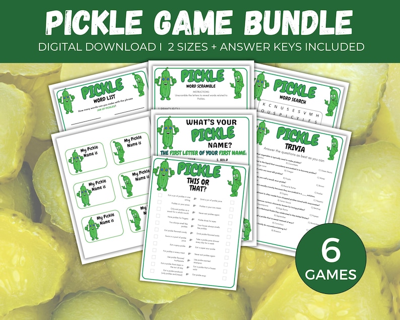 Pickle Games Bundle, Pickle Themed Party Activity, Party Party Games ...