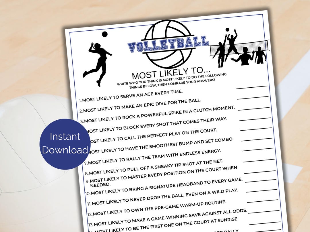 Volleyball Most Likely To, Printable Volleyball Team Party Games ...