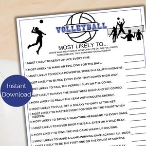 Volleyball Most Likely To, Printable Volleyball Team Party Games ...
