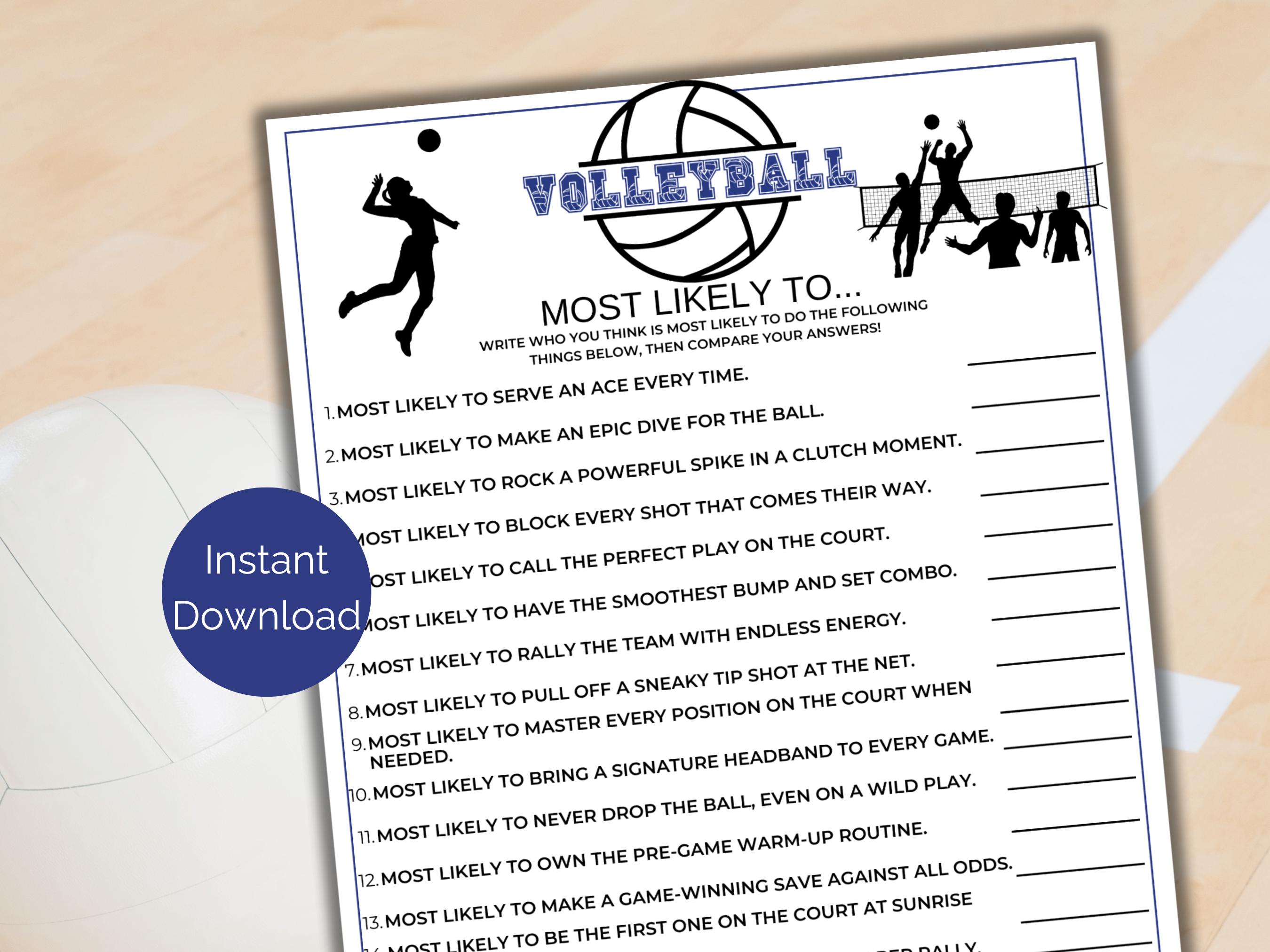 Volleyball Most Likely To, Printable Volleyball Team Party Games ...