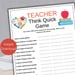 Teacher Think Quick, Teacher Appreciation Game, Teacher Retirement Game ...