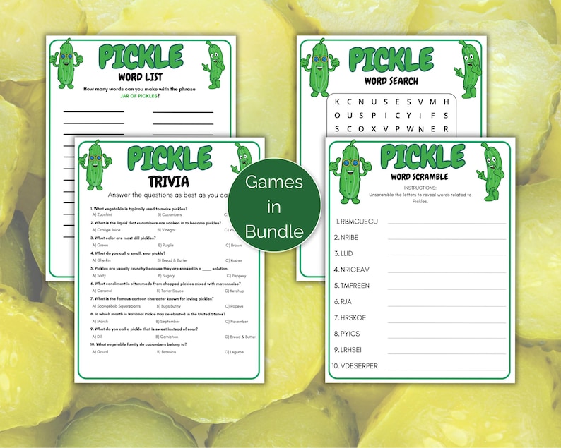 Pickle Games Bundle, Pickle Themed Party Activity, Party Party Games ...