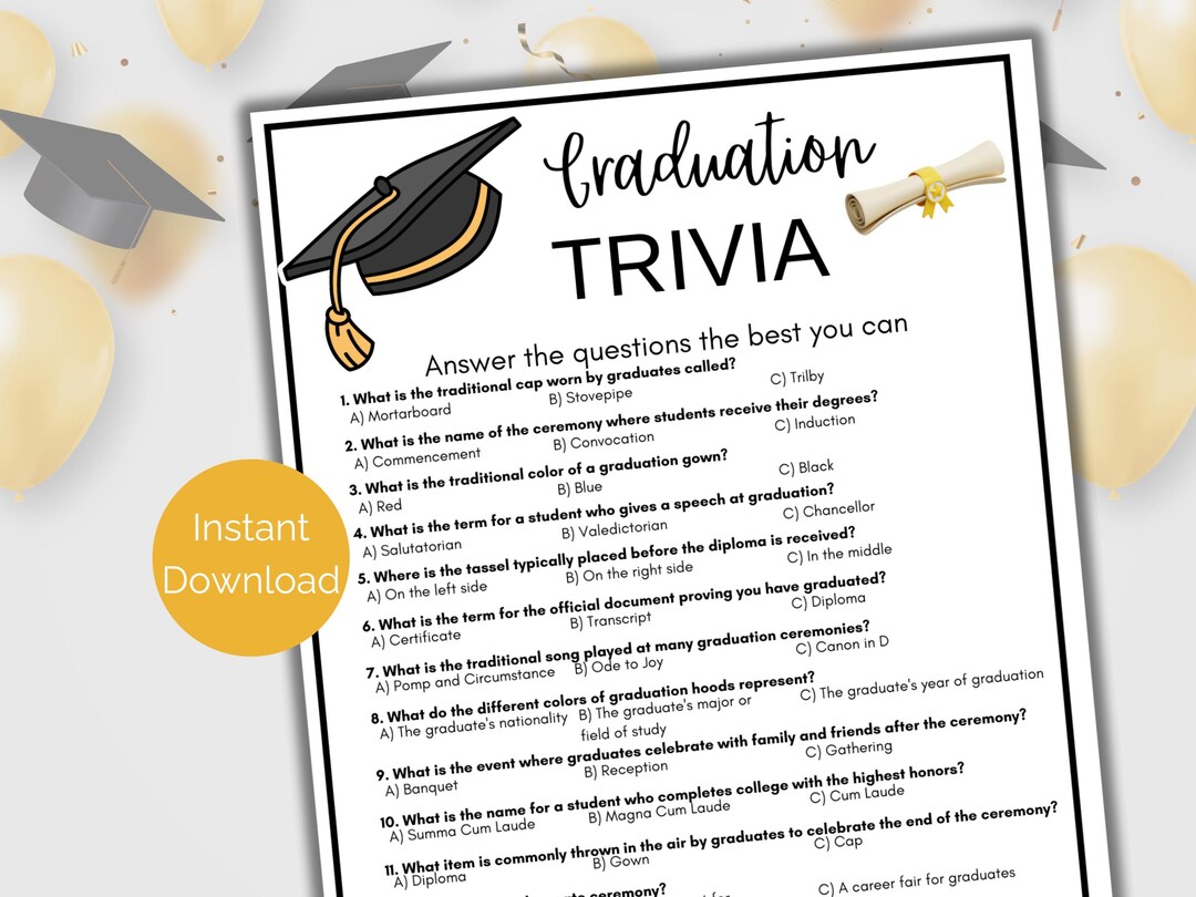 Graduation Trivia Game, Printable Graduation Party Game, High School ...