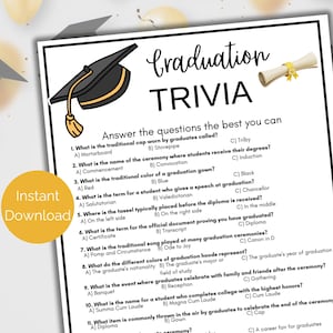 Graduation Trivia Game, Printable Graduation Party Game, High School ...